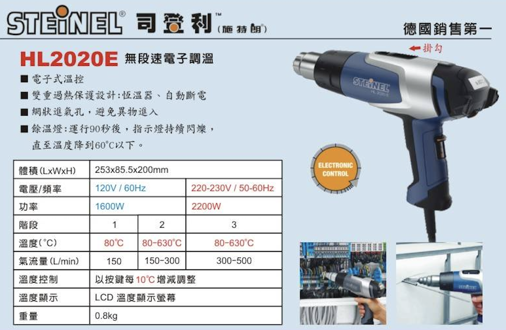 HL2020E-熱風槍 HL2020E 無段速電子調溫-熱風槍 HL2020E 無段速電子調溫|恆城貿易有限公司
